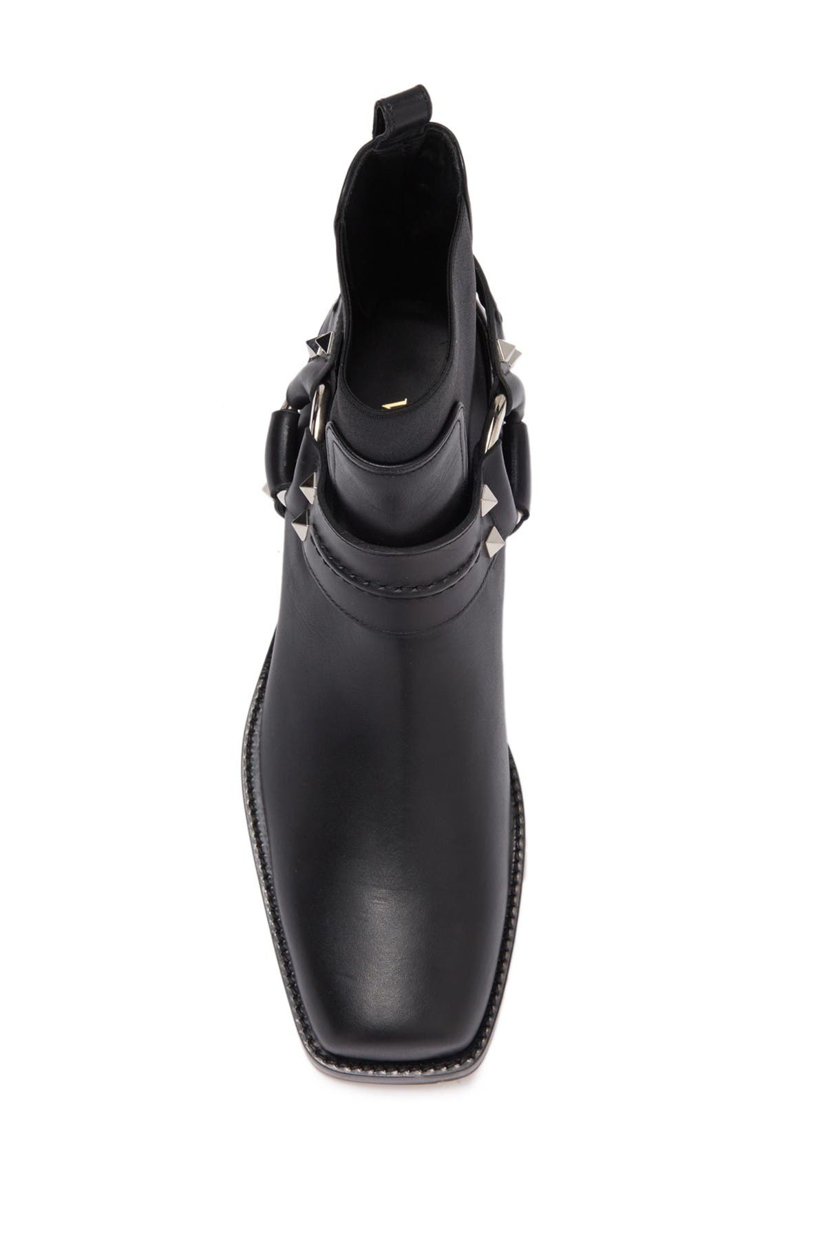 Valentino Garavani Square Toe Rock Stud Buckle Block Heel Bootie ...