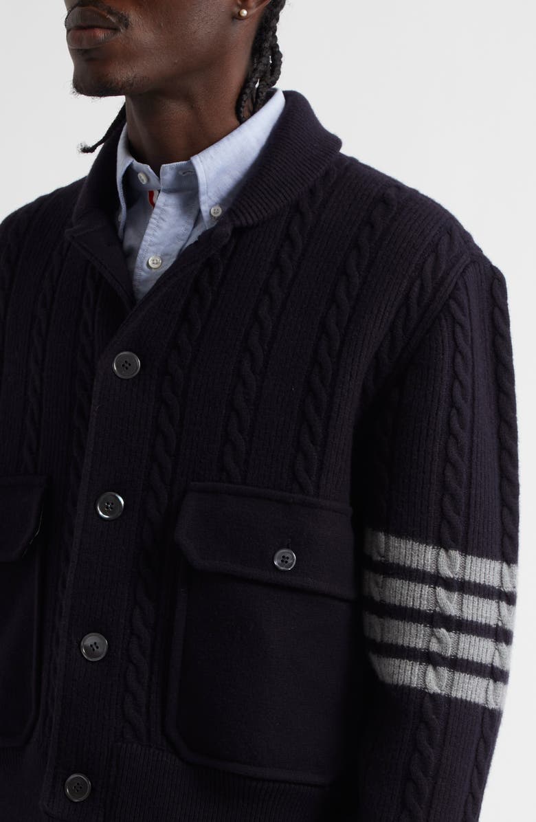 Thom Browne 4-Bar Cable Stitch Merino Wool & Cotton Blend Knit Bomber ...