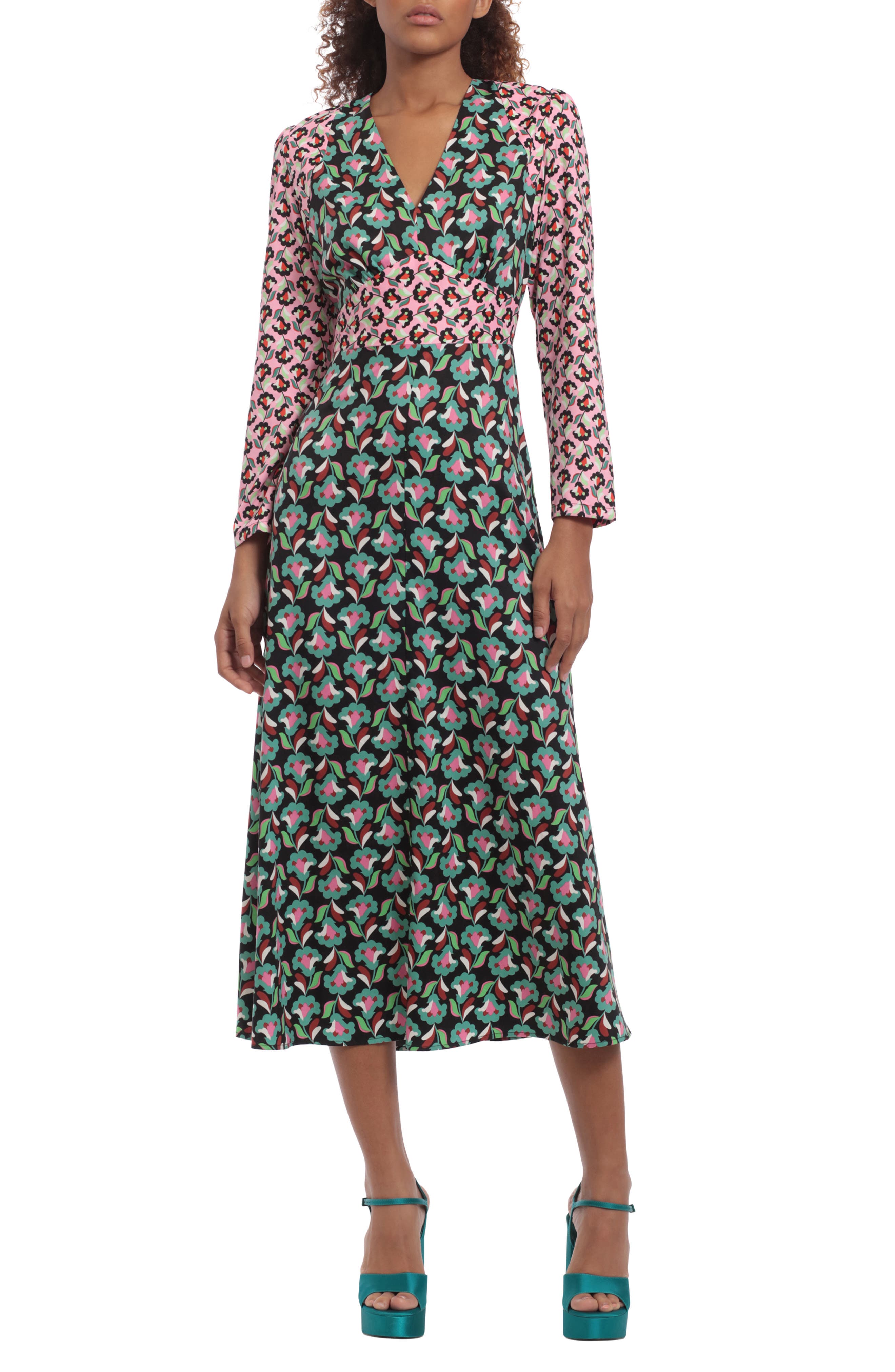 Donna Morgan Long Sleeve Duo Print Maxi Dress | Nordstromrack