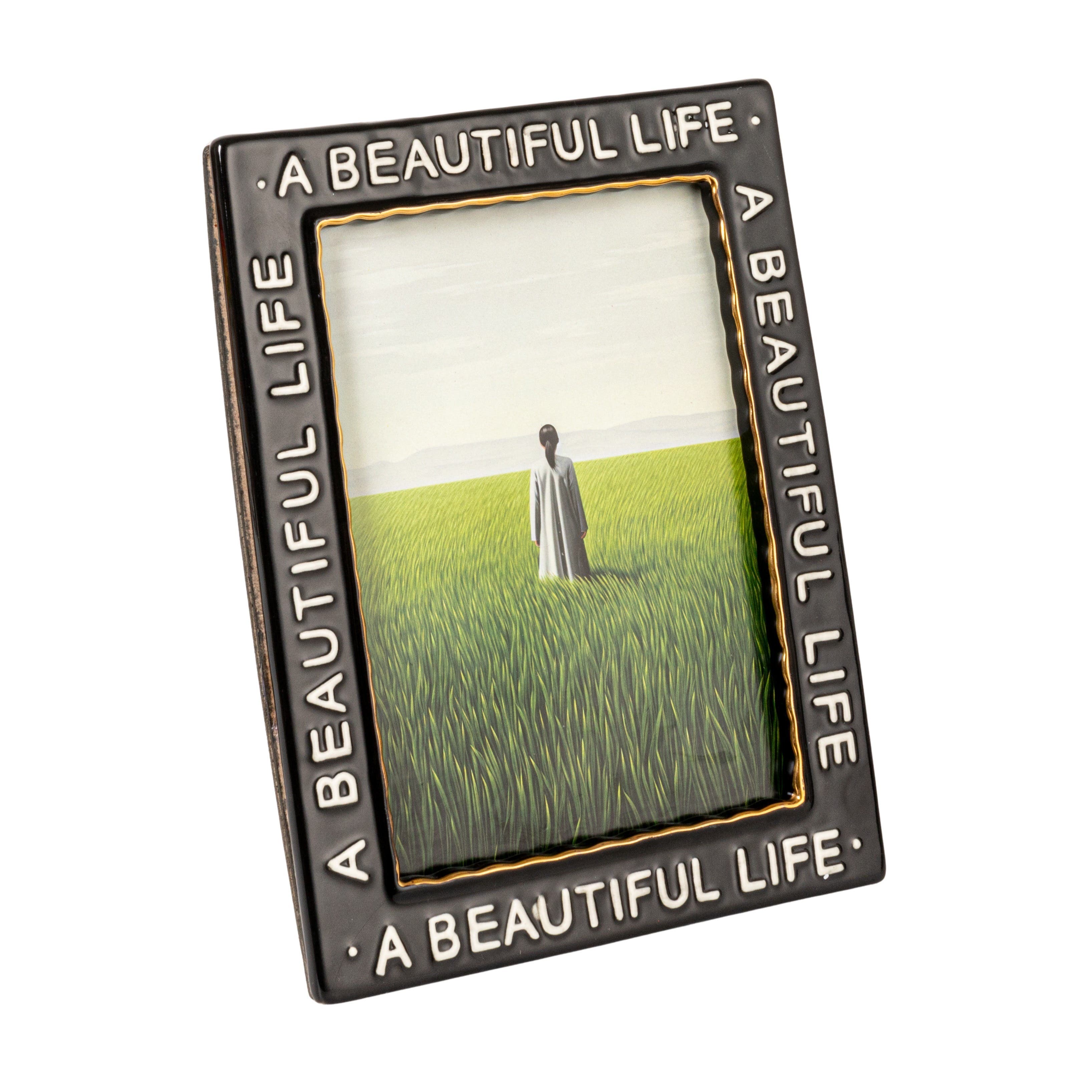 Storied Home Stoneware Photo Frame "A Beautiful Life", Black | Nordstrom
