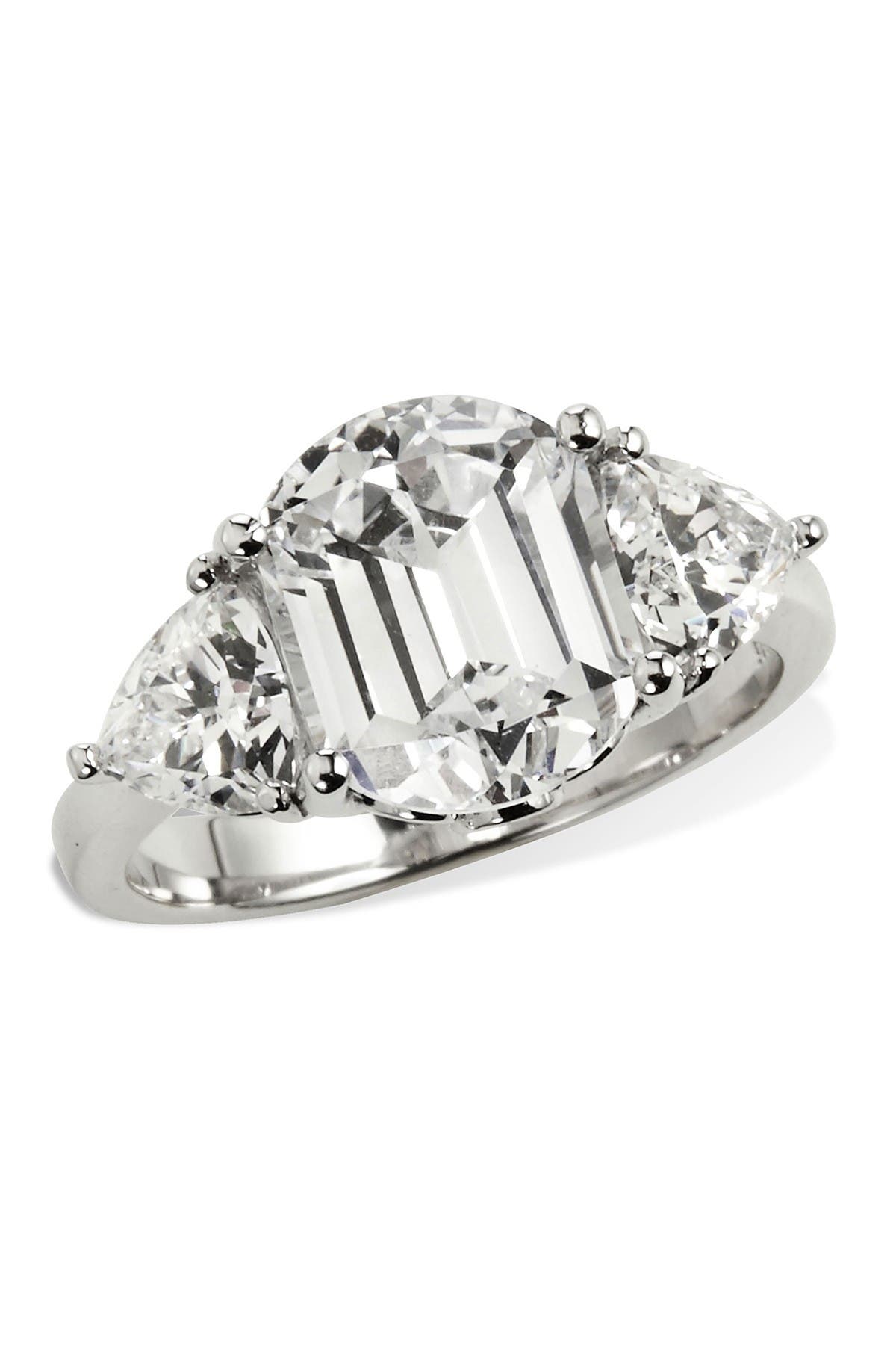 SAVVY CIE JEWELS Platinum Plated Tycoon Cut 3 Stone Ring With Trillion ...