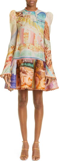Zimmermann Tama Poster Print Long Sleeve Linen & Silk Dress | Nordstrom