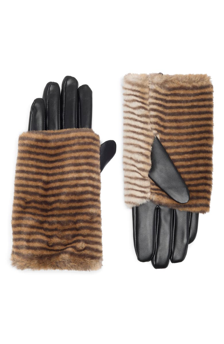 Vince Camuto Faux Leather Gloves with Faux Fur Trim | Nordstromrack