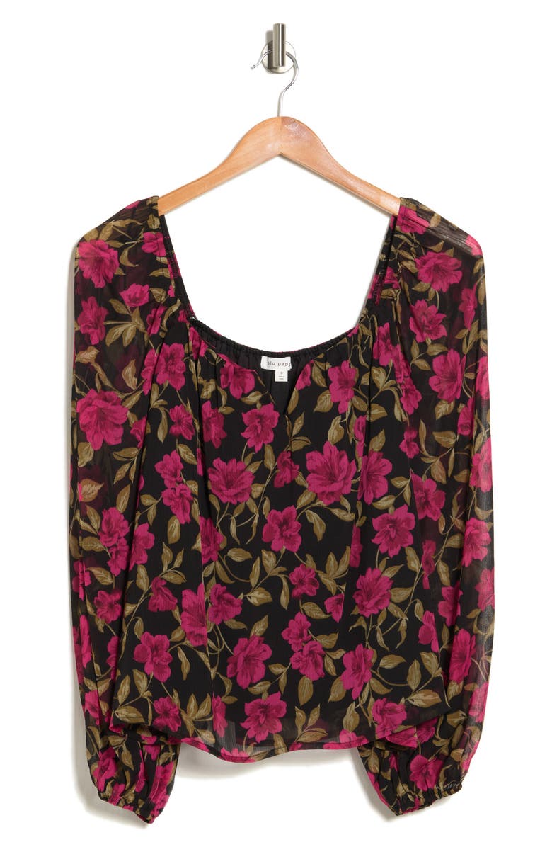 Blu Pepper Square Neck Long Sleeve Floral Sweetheart Blouse | Nordstromrack