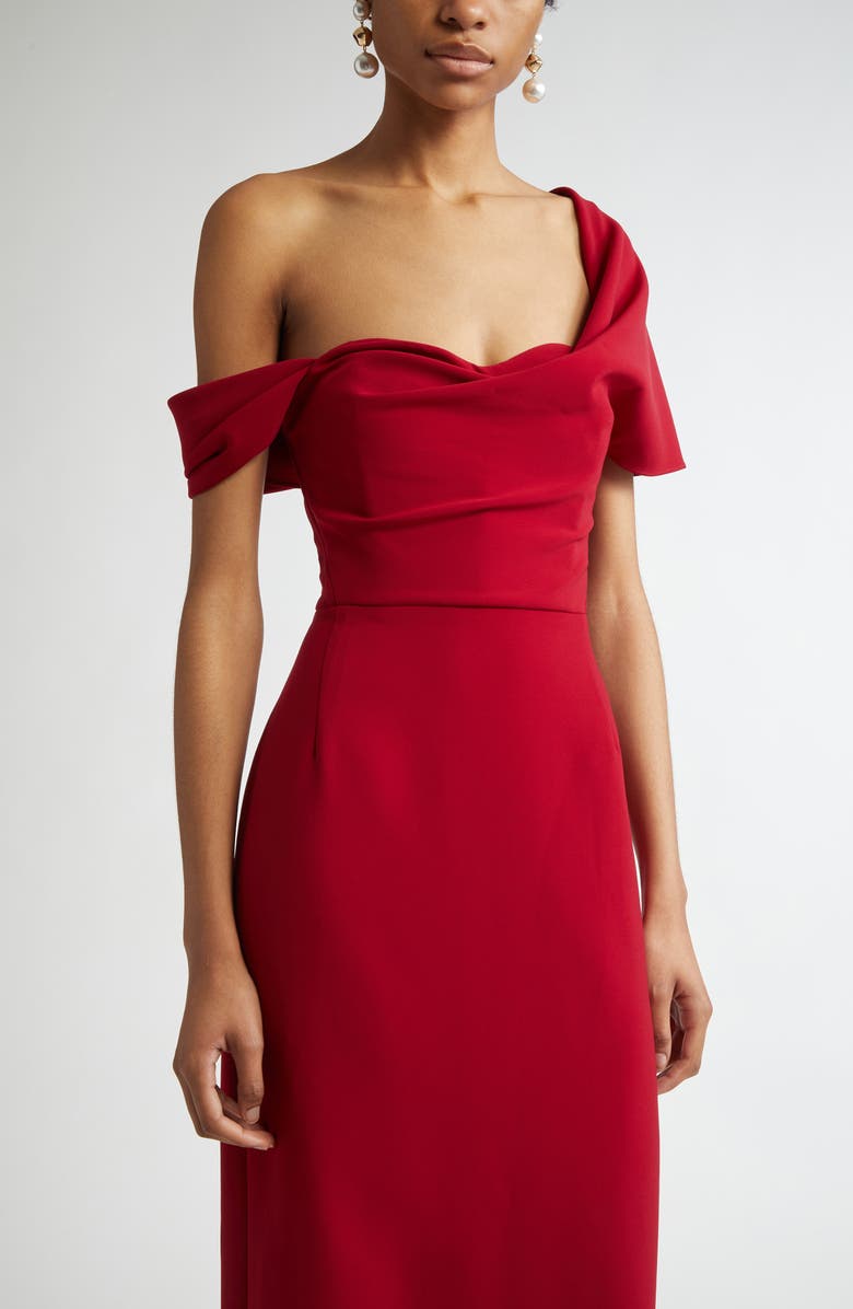Carolina Herrera Draped Off the Shoulder Crepe Column Gown | Nordstrom