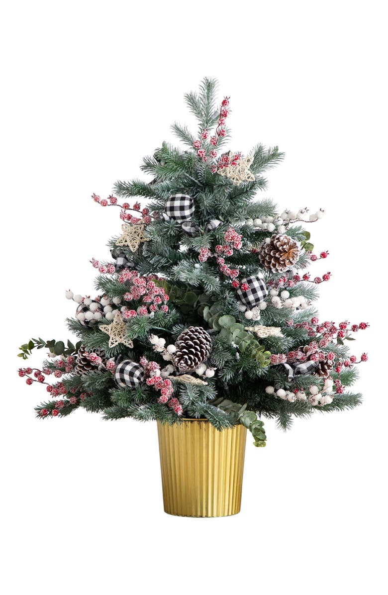 NEARLY NATURAL 3-Foot Pre-Lit Snow Covered Decorative Artificial Tree ...