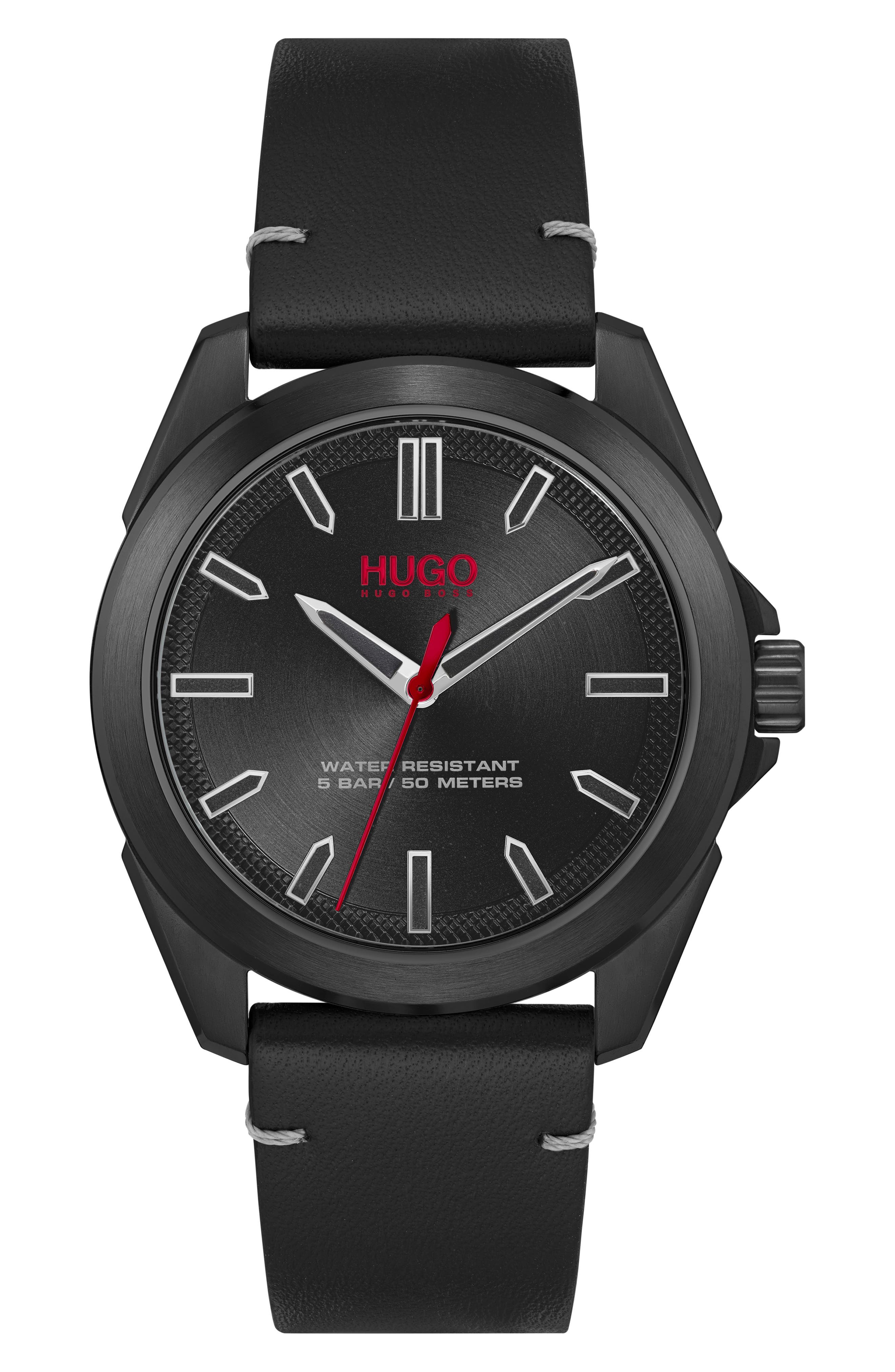 HUGO #Adventure Leather Strap Watch, 42mm | Nordstromrack