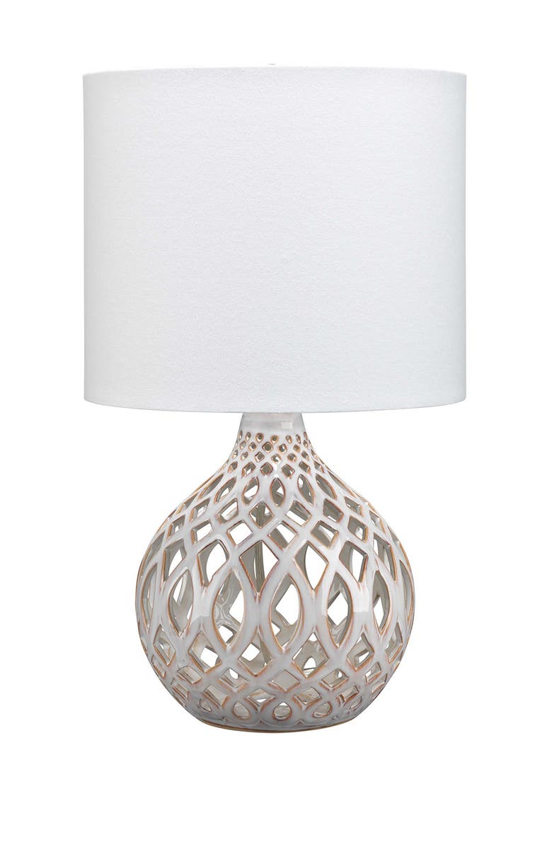 JAMIE YOUNG Fretwork Table Lamp in Cream Ceramic with Drum Shade in ...