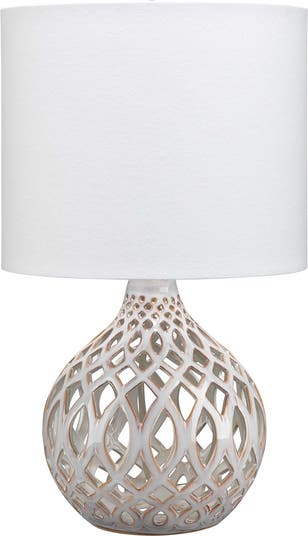 JAMIE YOUNG Fretwork Table Lamp in Cream Ceramic with Drum Shade in ...