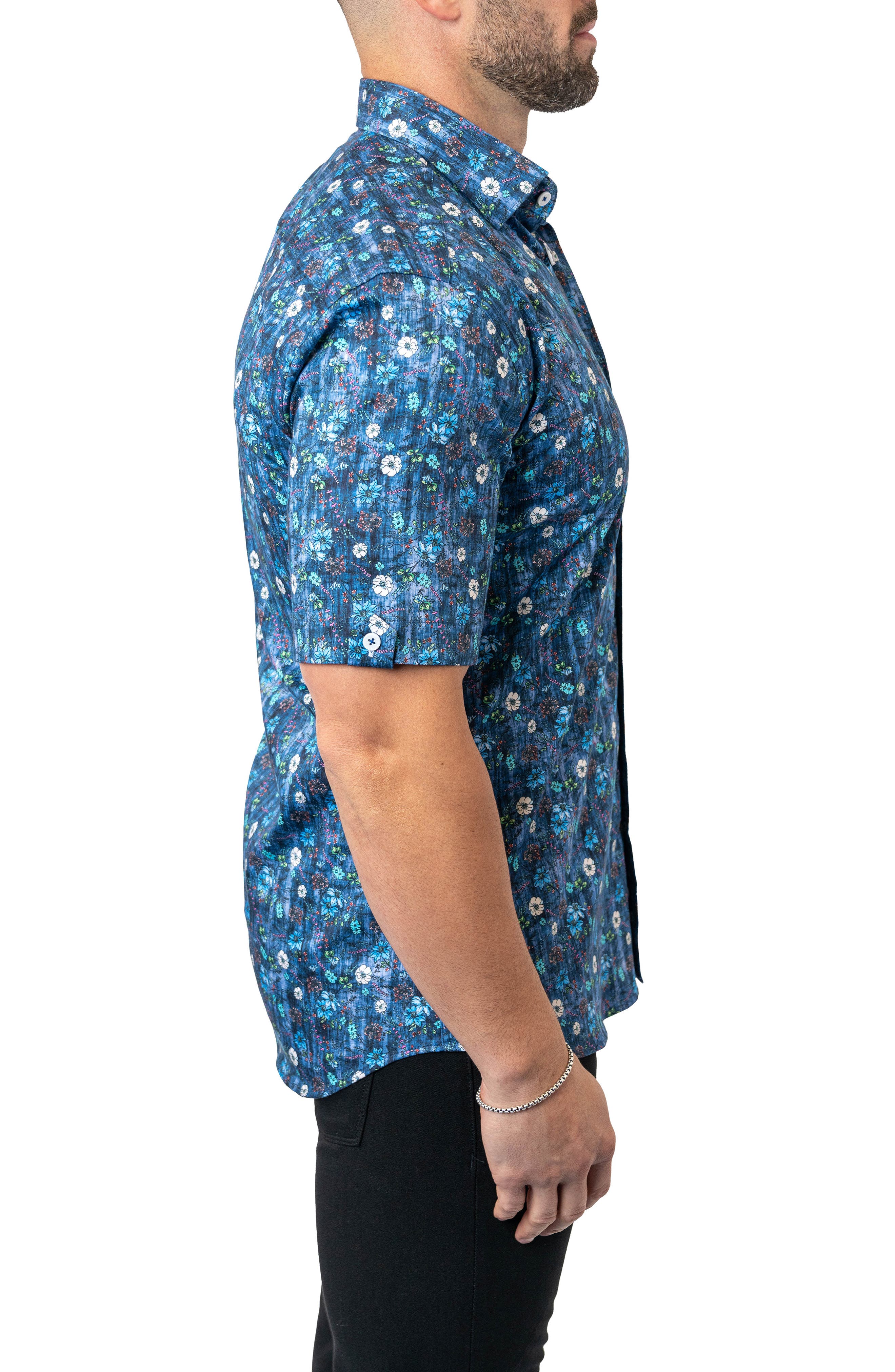 Maceoo Galileo Floral 59 Blue Contemporary Fit Short Sleeve Button-Up ...