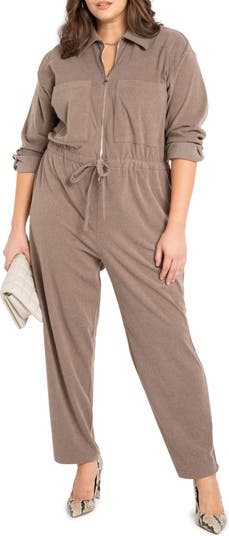 ELOQUII Relaxed Fit Long Sleeve Zip Front Jumpsuit | Nordstrom