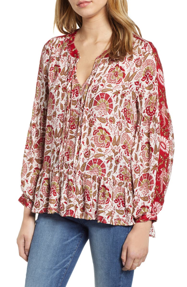 Lucky Brand Border Print Peasant Top | Nordstrom