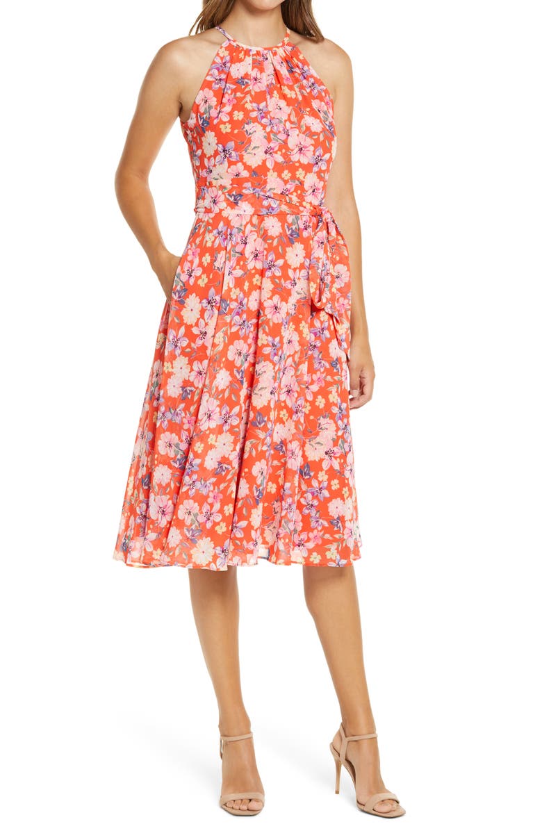 Eliza J Floral Print Halter Neck Dress | Nordstromrack