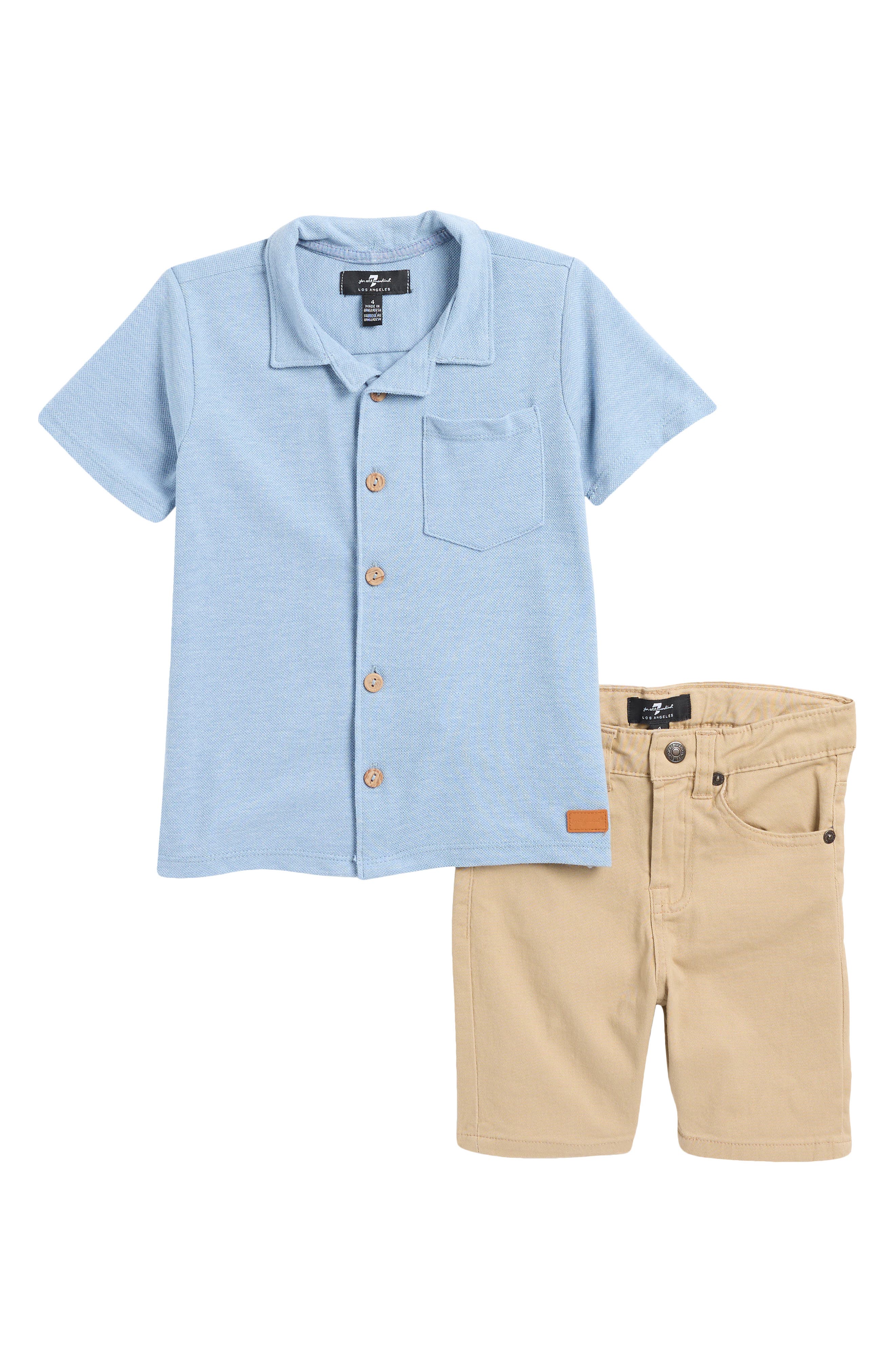 7 For All Mankind Kids' Button-Up Shirt & Cargo Shorts Set | Nordstromrack