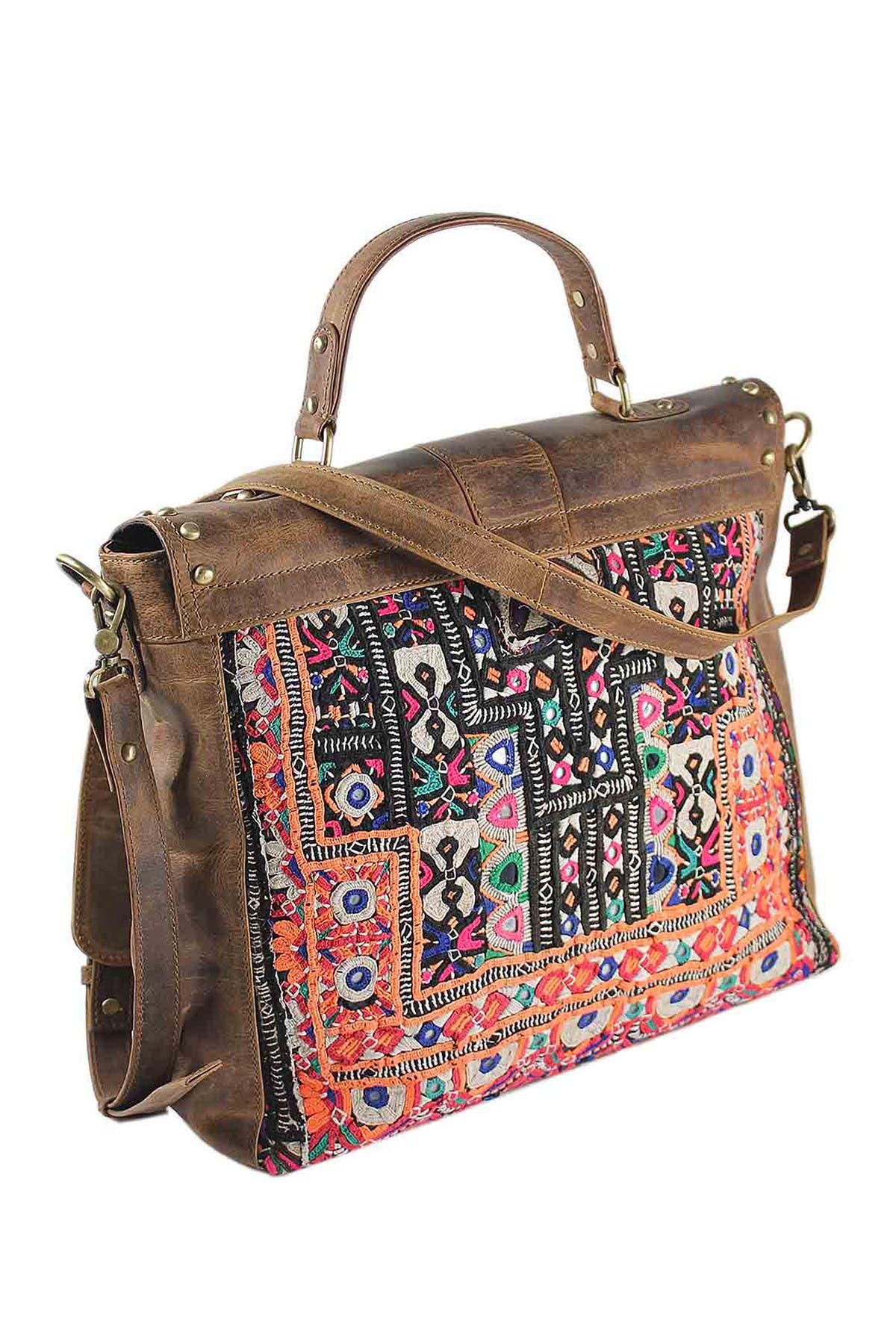 VINTAGE ADDICTION Studded Leather & Vintage Fabric Messenger Bag ...