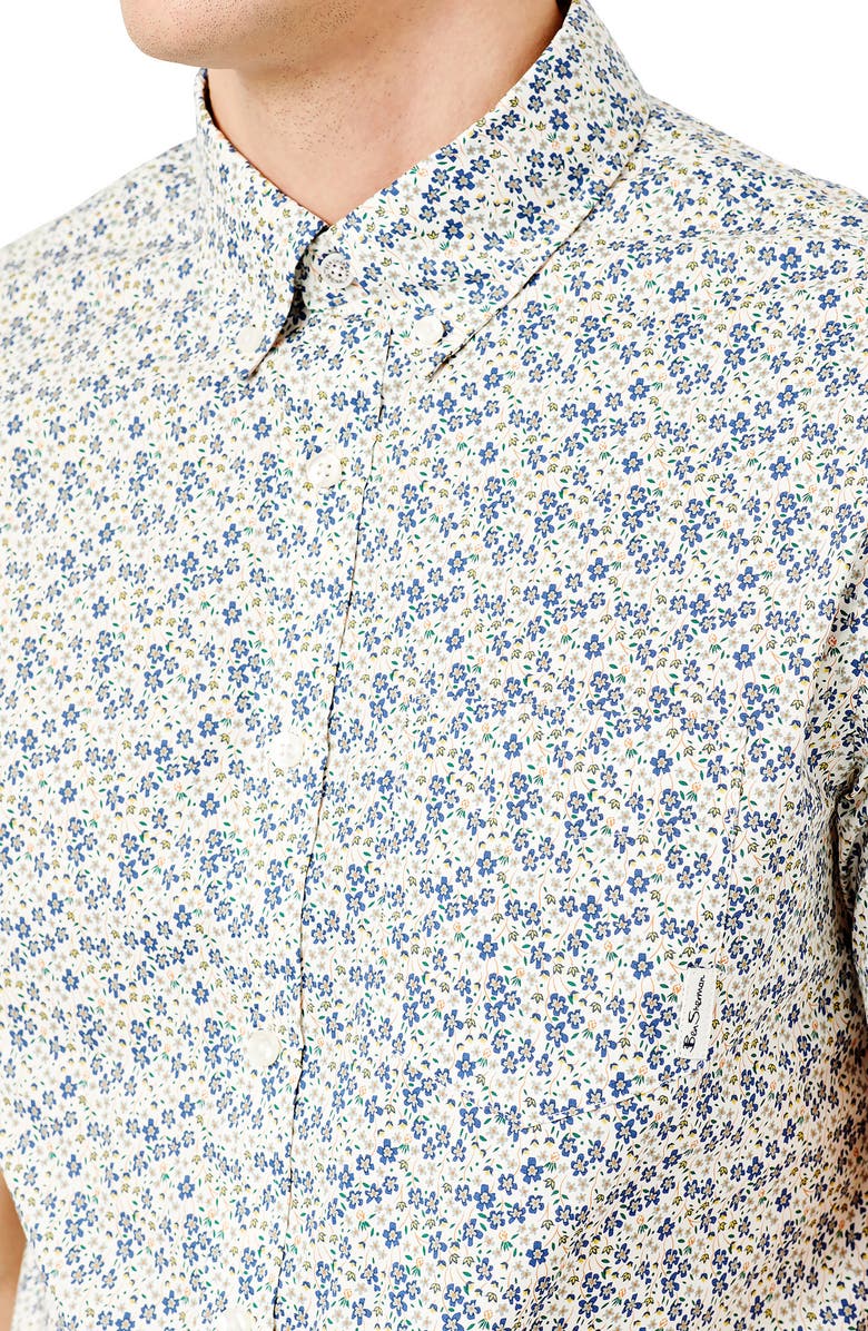 Ben Sherman Slim Fit Digi Floral Print Short Sleeve Stretch Button-Down ...