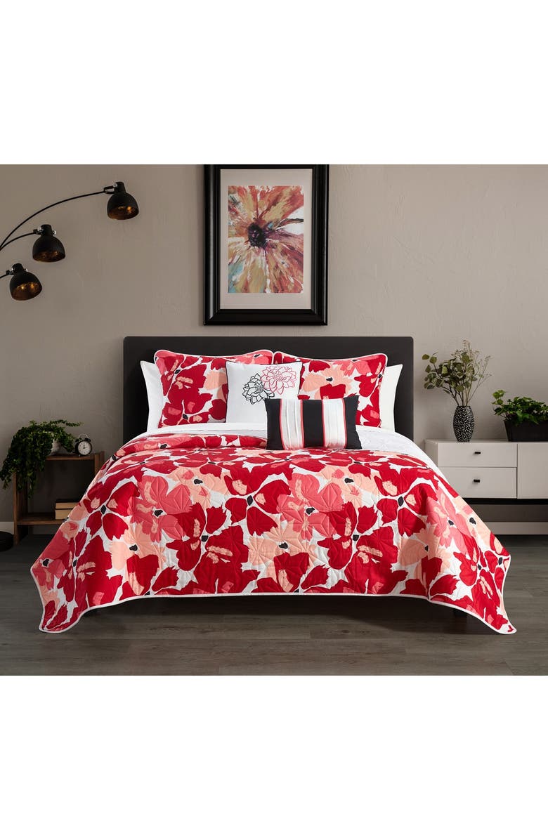 CHIC Antonia Contemporary Floral Design Queen Quilt 5-Piece Set - Pink ...