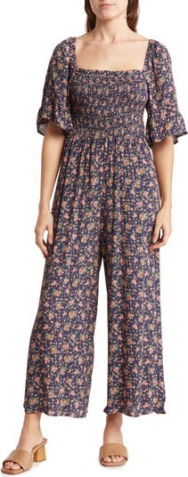 COCO & JAMESON Ditsy Print Smocked Jumpsuit | Nordstromrack