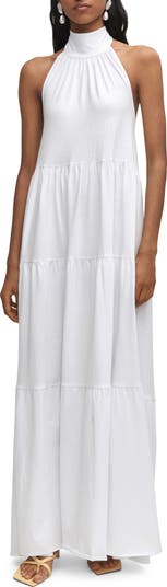 MANGO Open Back Halter Cotton Maxi Dress | Nordstromrack