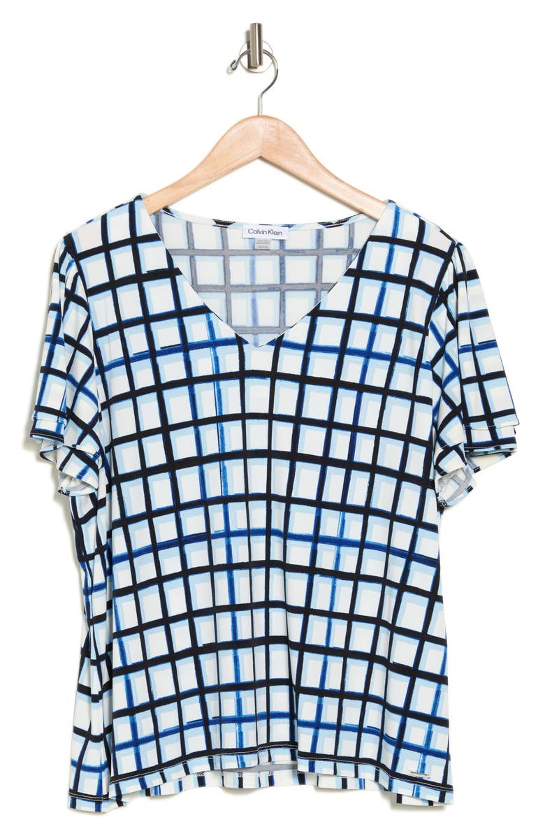 Calvin Klein Windowpane Print Flutter Sleeve Top | Nordstromrack