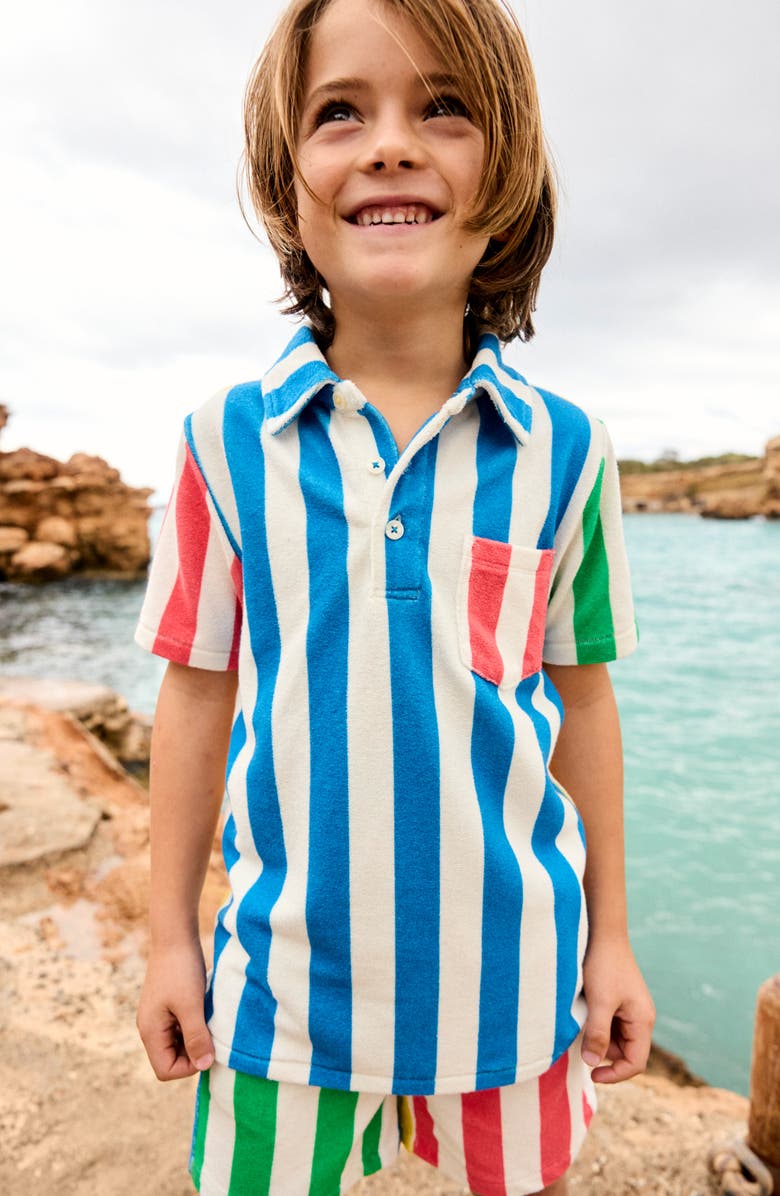 Mini Boden Kids' Stripe Short Sleeve Terry Cloth Button-Up Shirt ...
