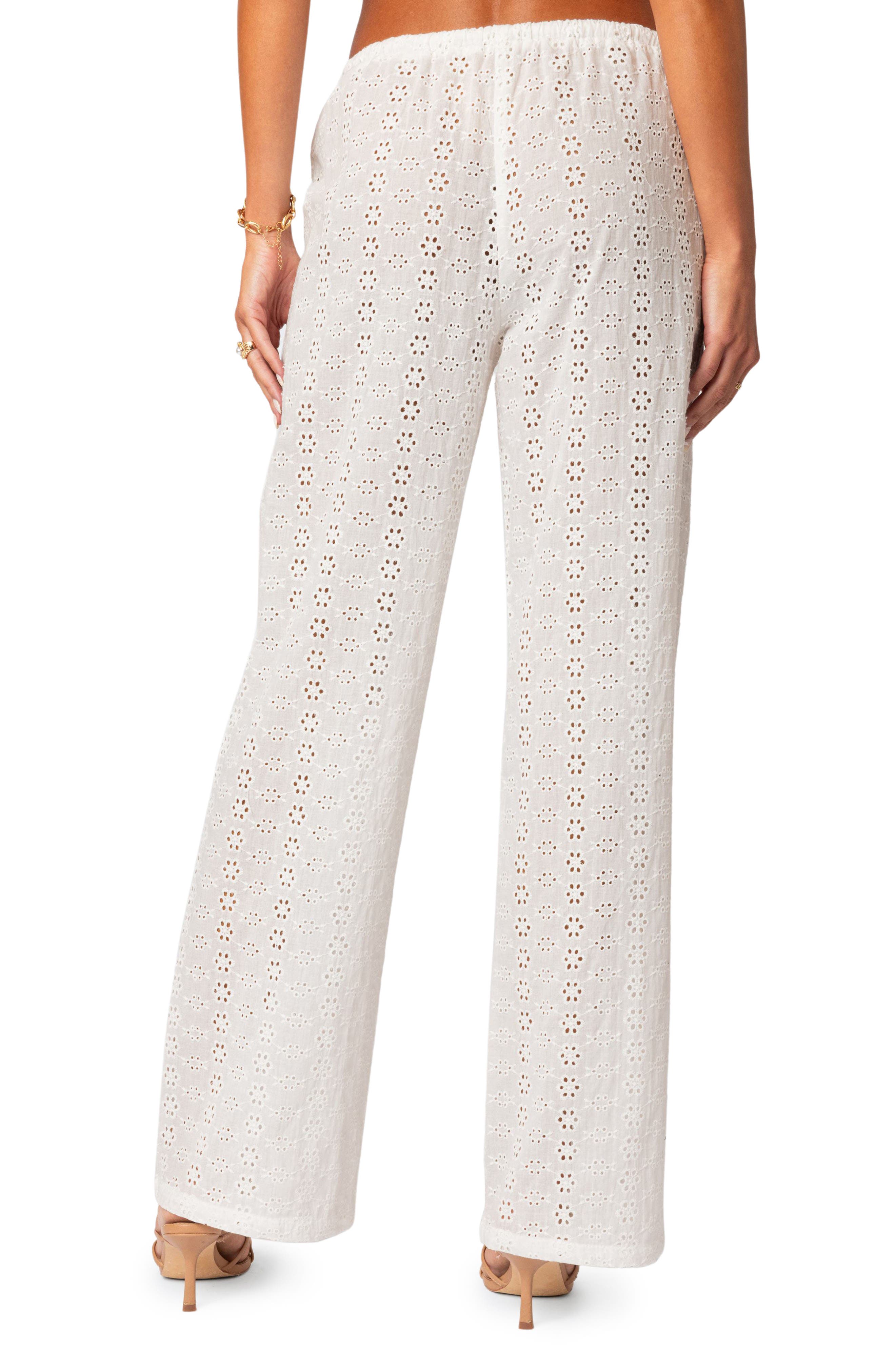 EDIKTED Lemon Lacey Cotton Eyelet Pants | Nordstrom