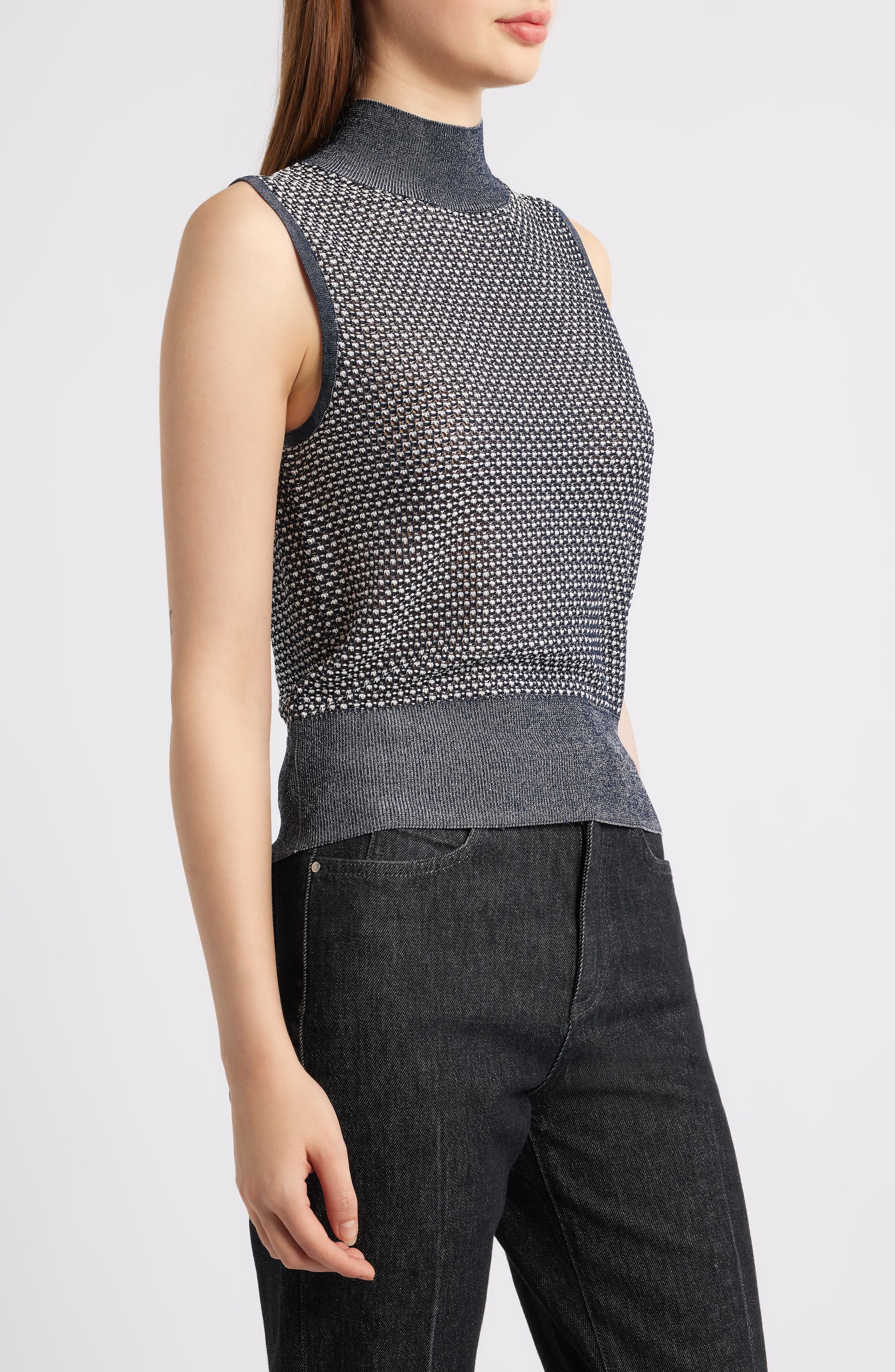 BOSS Fonari Open Stitch Sleeveless Mock Neck Sweater | Nordstromrack