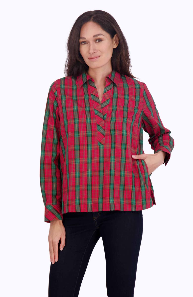 Foxcroft Sophia Plaid Cotton Blend Tunic Top | Nordstromrack