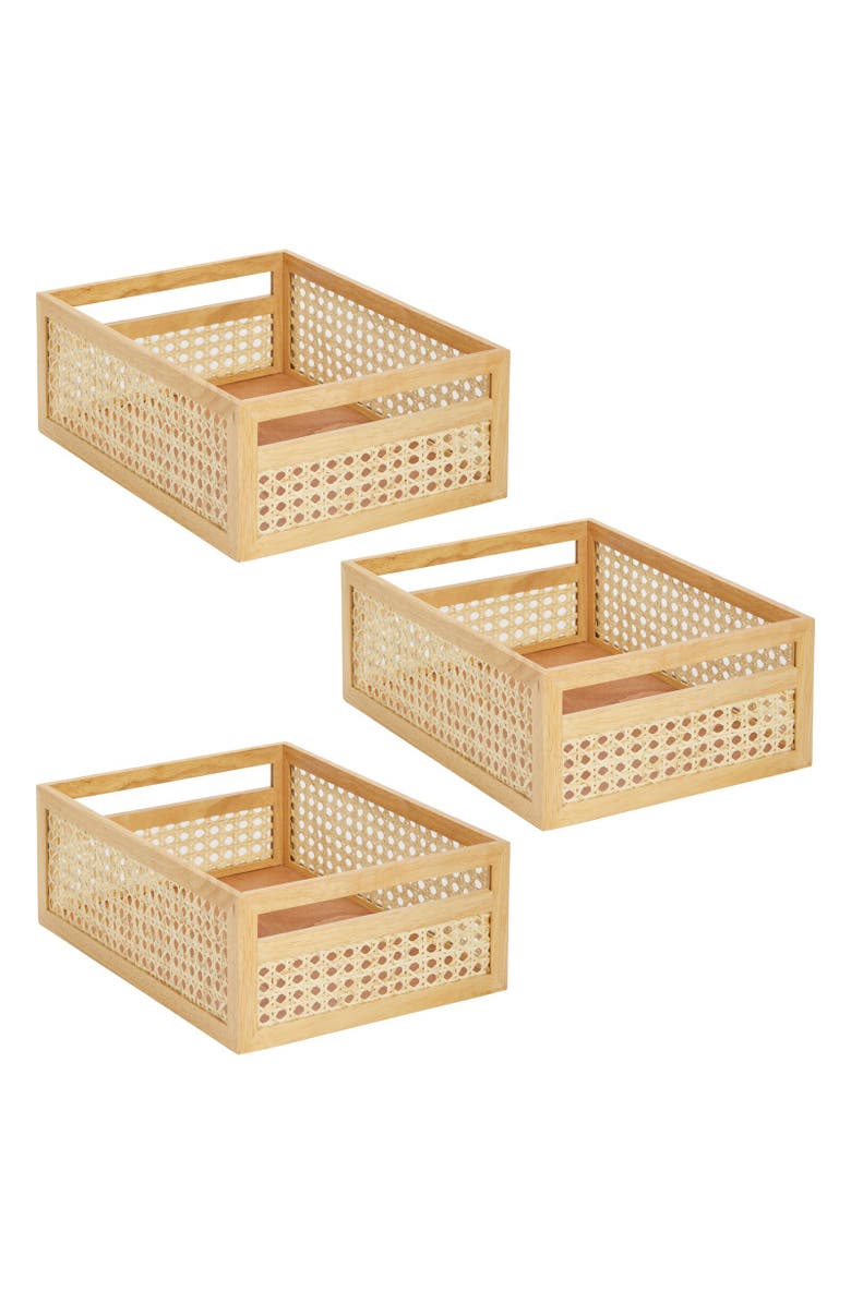mDesign Large Natural Cane Kitchen Storage Bin with Handles, 3 Pack ...