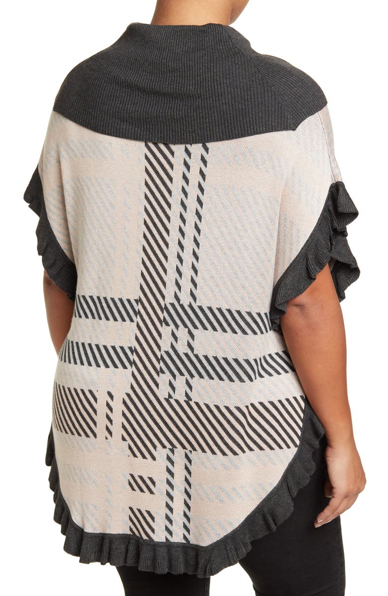 Joseph A Plaid Mock Neck Ruffle Trim Poncho | Nordstromrack