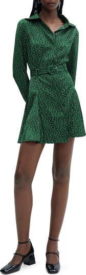 MANGO Geo Print Long Sleeve Belted Shirtdress | Nordstrom