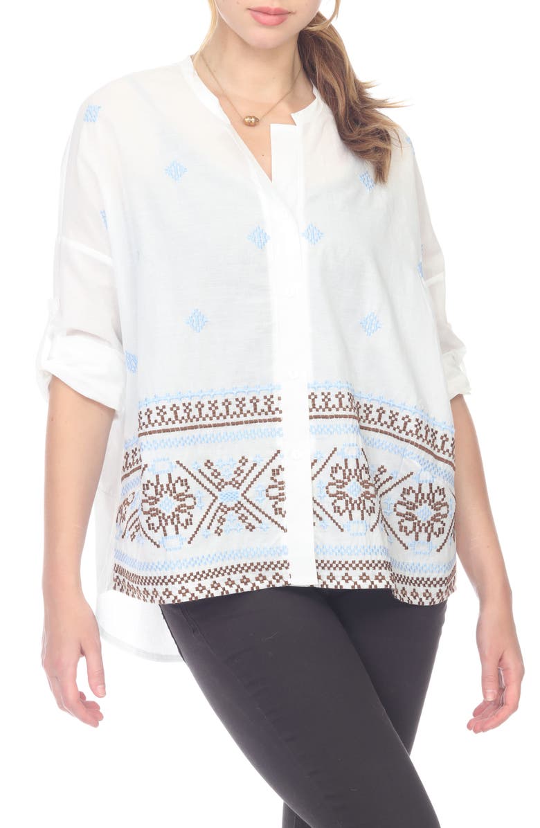 RAIN AND ROSE Embroidered Button Front Tunic Top | Nordstromrack