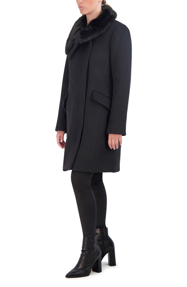 Cole Haan Signature Asymmetric Wool Blend Coat with Faux Fur Collar ...