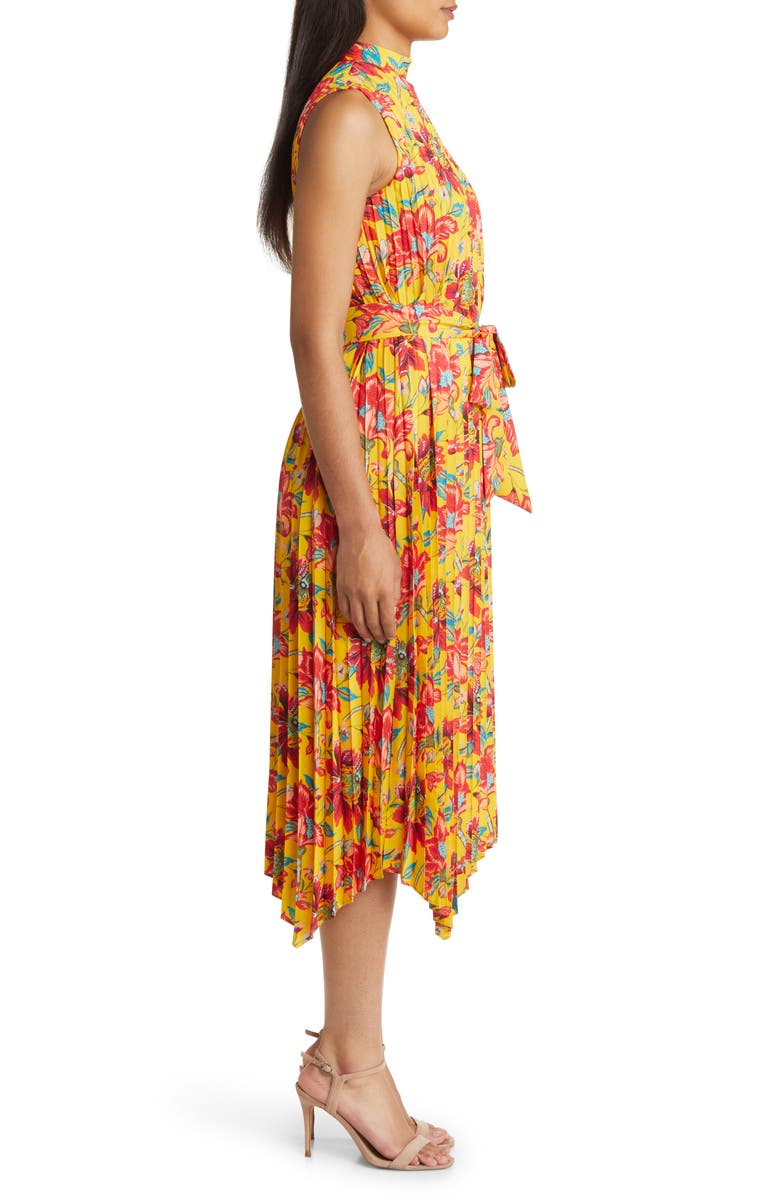 Tahari ASL Floral Pleat Tie Waist Dress | Nordstromrack