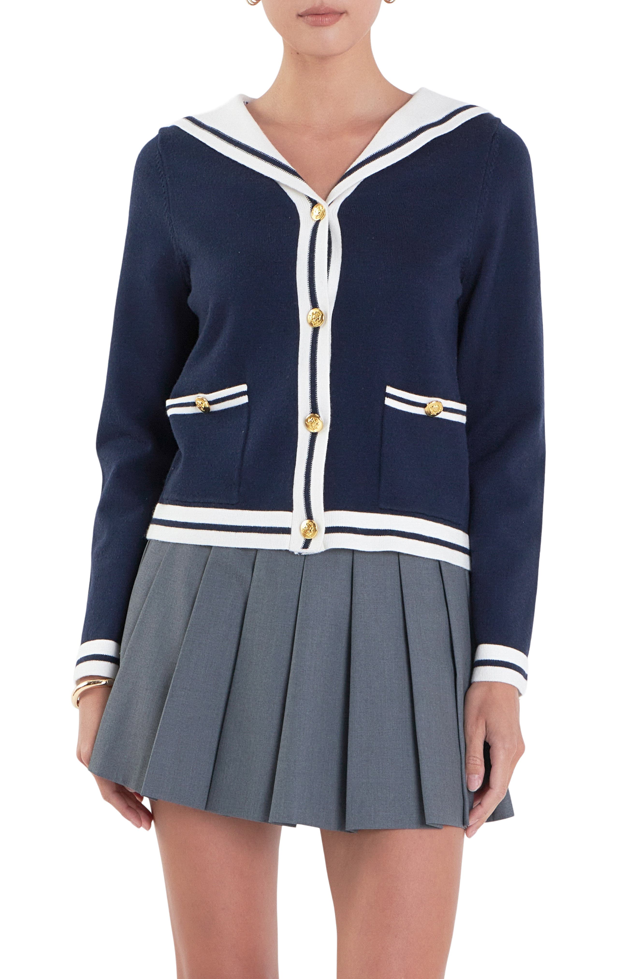 English Factory Contrast Collar Sailor Cardigan | Nordstrom