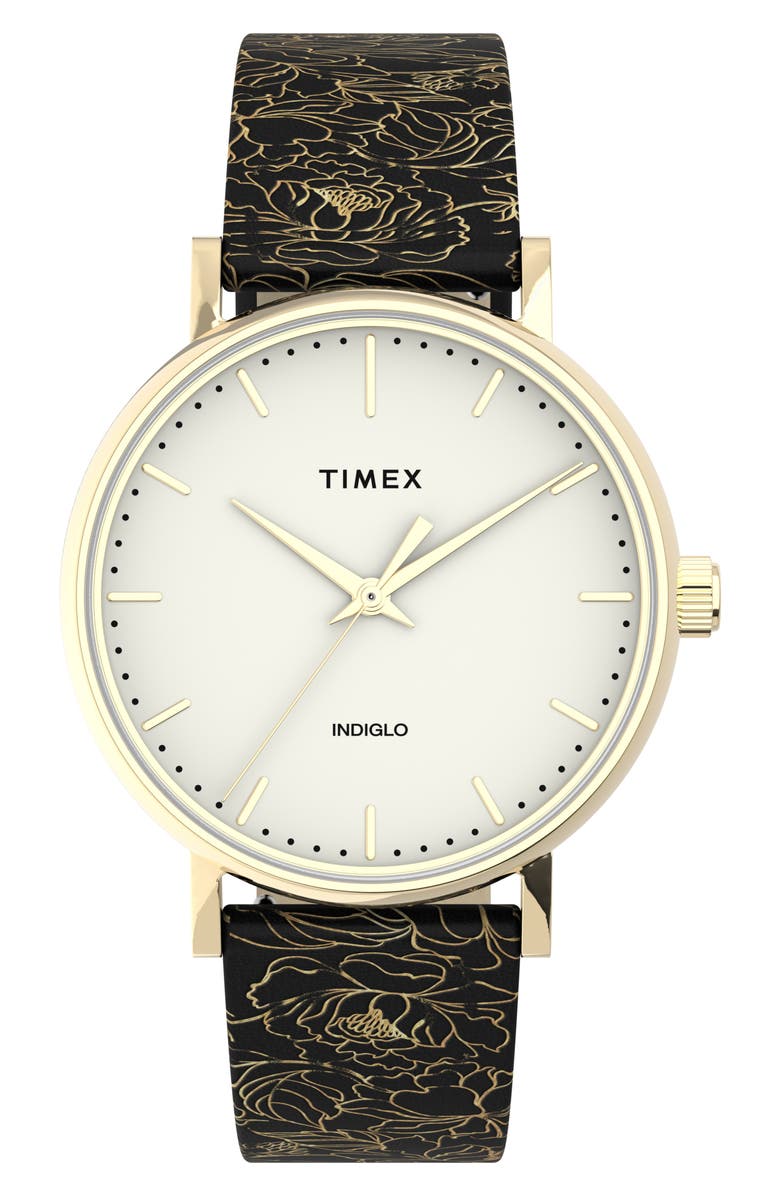 Timex® Fairfield Floral Leather Strap Watch, 37mm x 7mm | Nordstrom