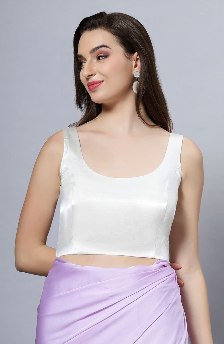 One Minute Saree® Reema Off-White Satin Comfort Stretch Deep U ...