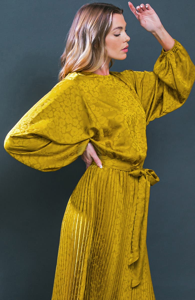 FLYING TOMATO Animal Print Blouson Sleeve Pleated Maxi Dress ...