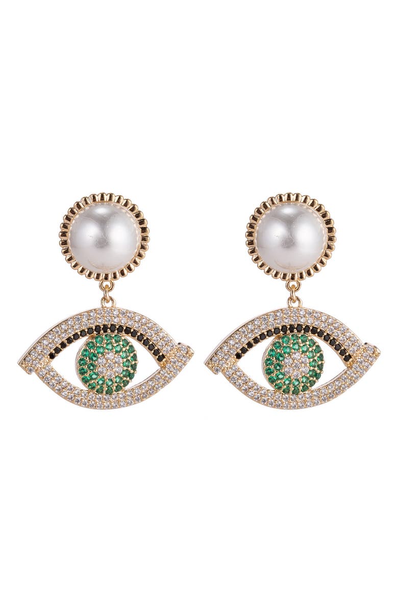 EYE CANDY LOS ANGELES Faux Pearl & CZ All-Seeing Eye Drop Earrings ...