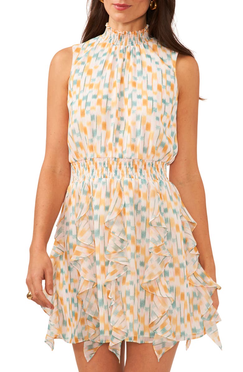 1.STATE Cascading Ruffle Print Sleeveless Minidress | Nordstromrack
