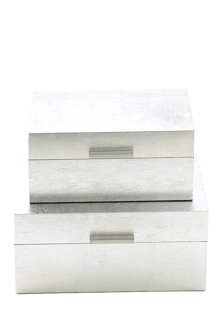 Silvertone Wood Box with Textured Foil Exterior - Set of 2 | Nordstromrack