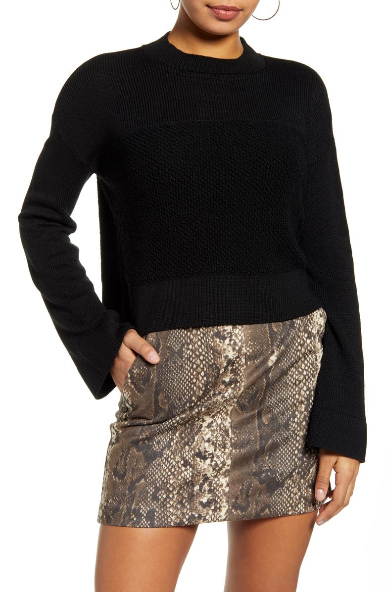 Leith Mock Neck Bell Sleeve Crop Sweater | Nordstromrack