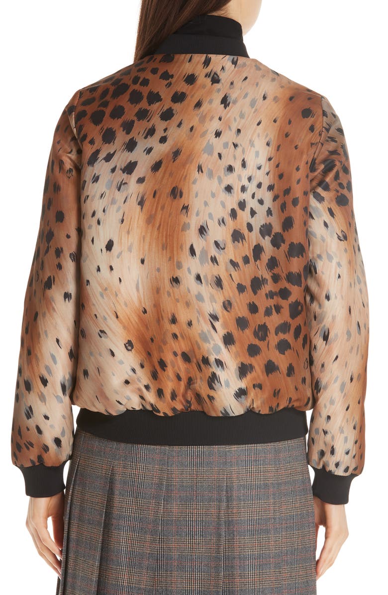 Lafayette 148 New York Melrose Agave Leopard Tech Cloth Bomber Jacket ...