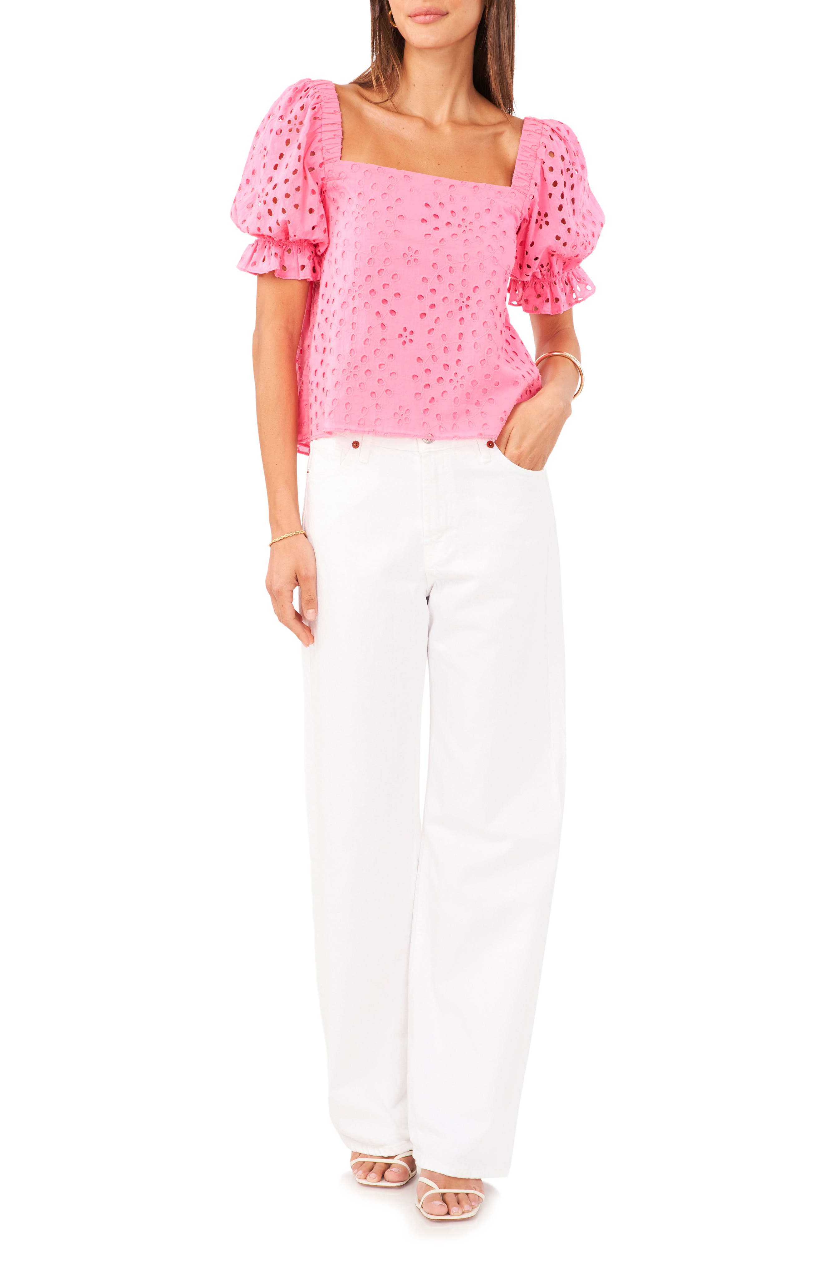 1.STATE Eyelet Puff Sleeve Top | Nordstromrack