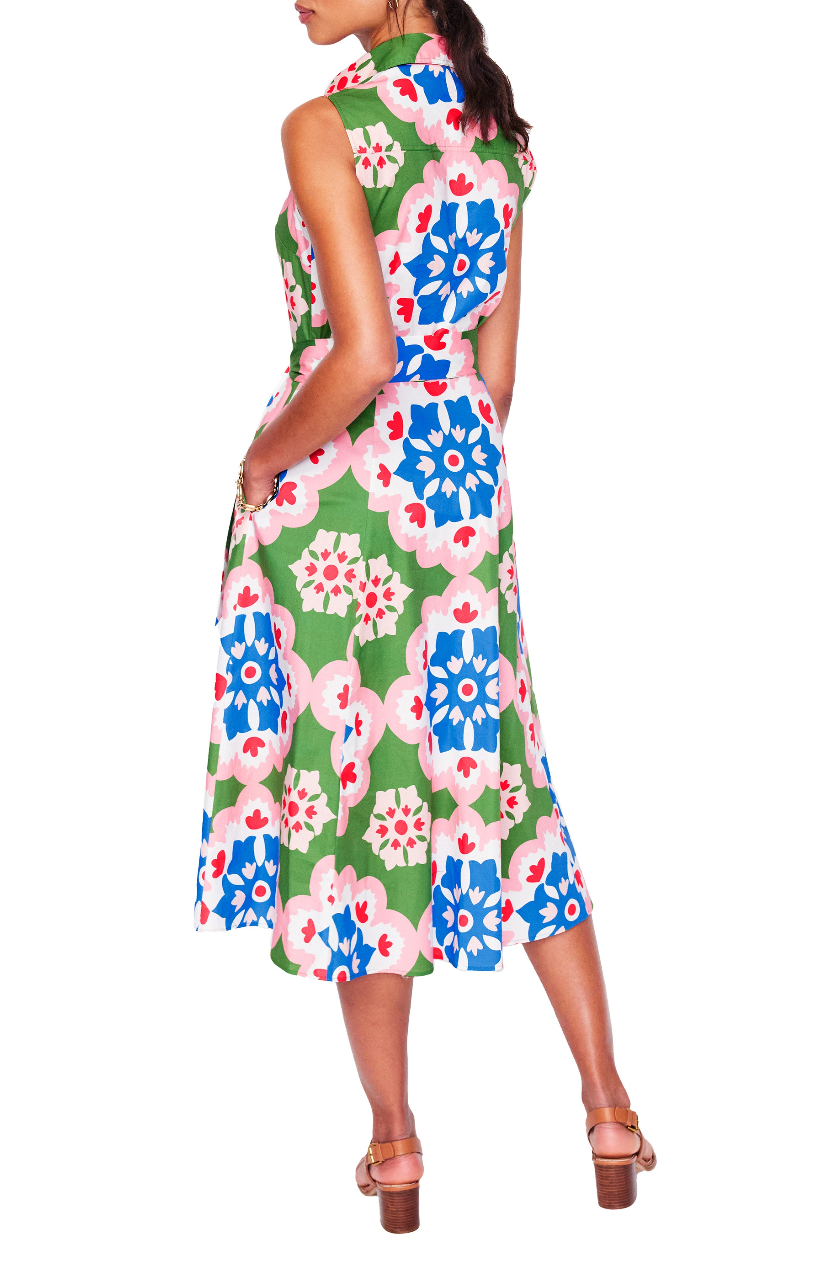 Boden Amy Geometric Floral Sleeveless Midi Shirtdress | Nordstromrack