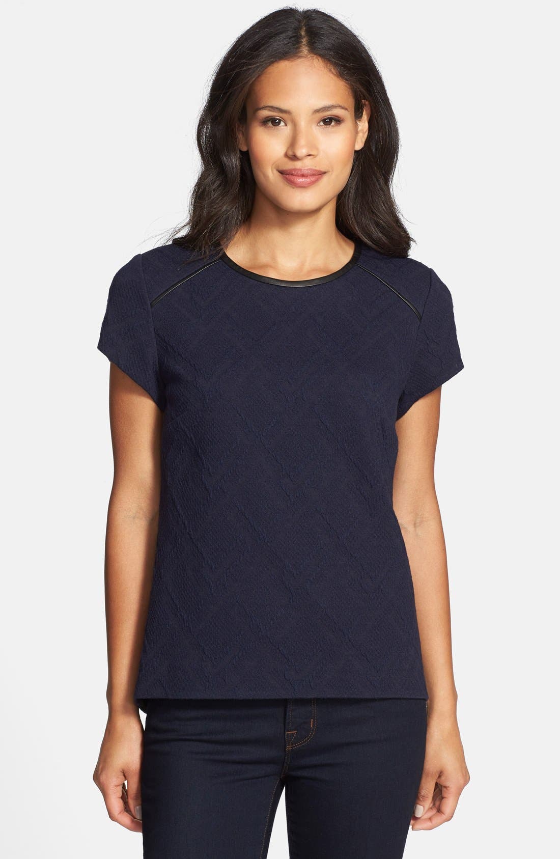 Classiques Entier® 'Stamped Structure' Leather Trim Top | Nordstrom