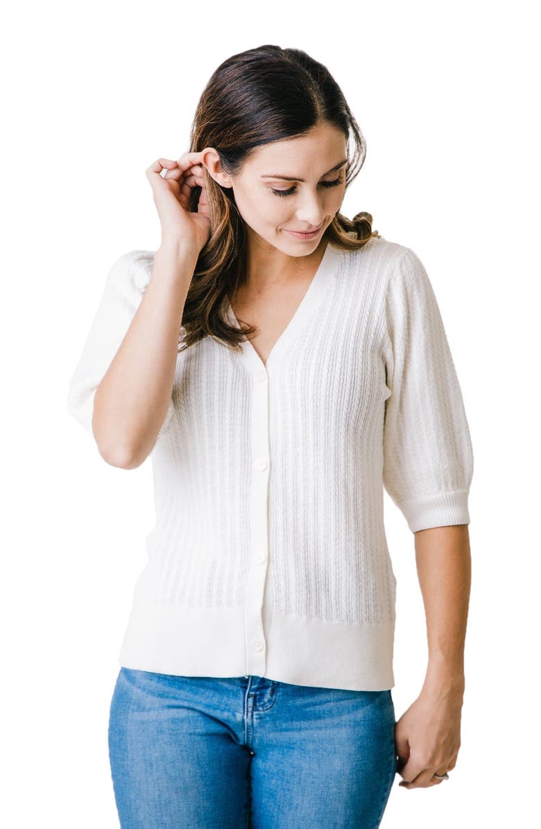 Hope & Henry Women's Puff Sleeve Button Front Sweater | Nordstrom