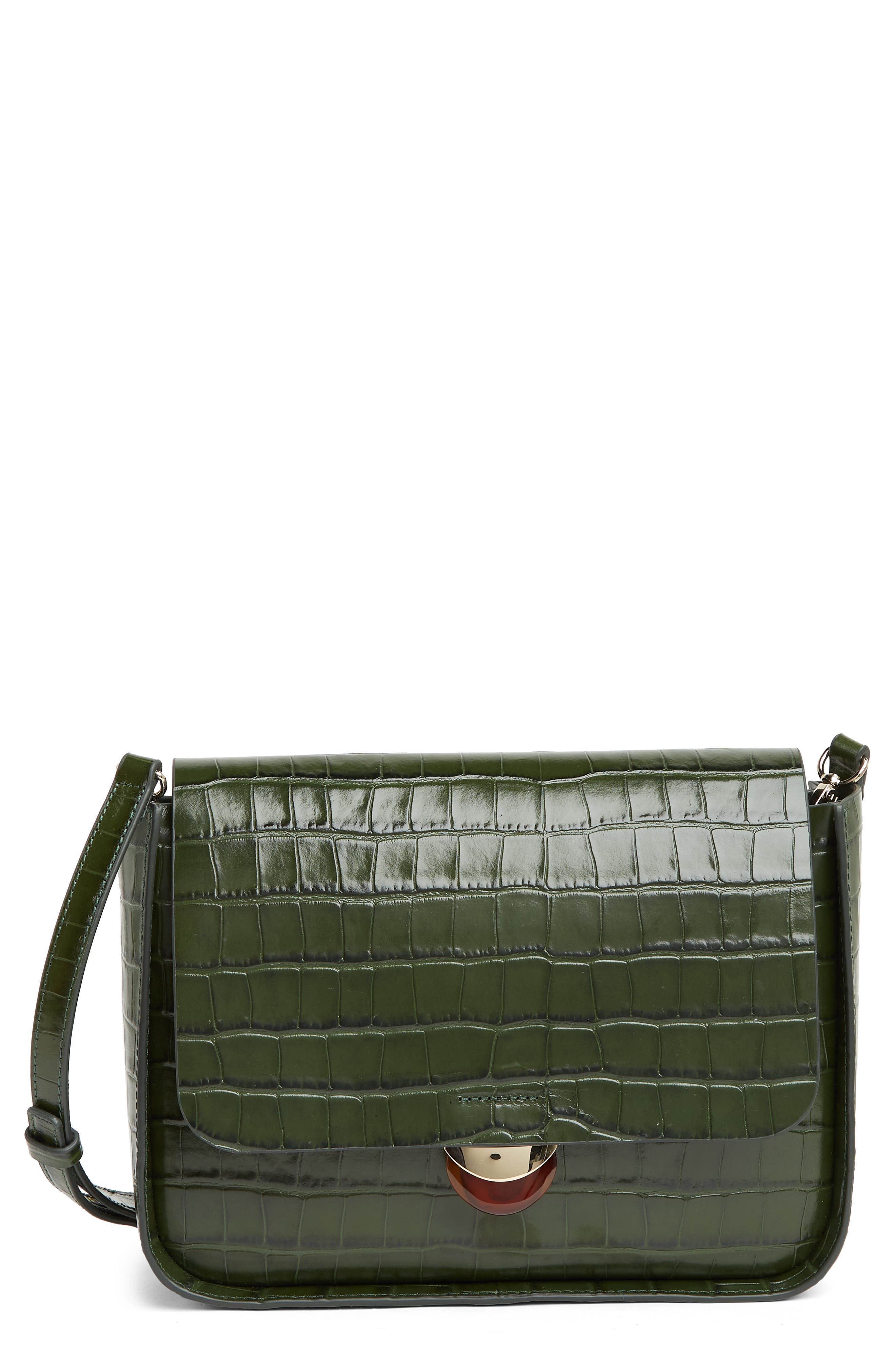 Loeffler Randall Lourdes Croc Embossed Leather Turned Out Crossbody Bag ...
