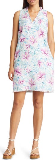 Tommy Bahama Lani Kai Bay Ruffle Neck Linen Shift Dress | Nordstrom