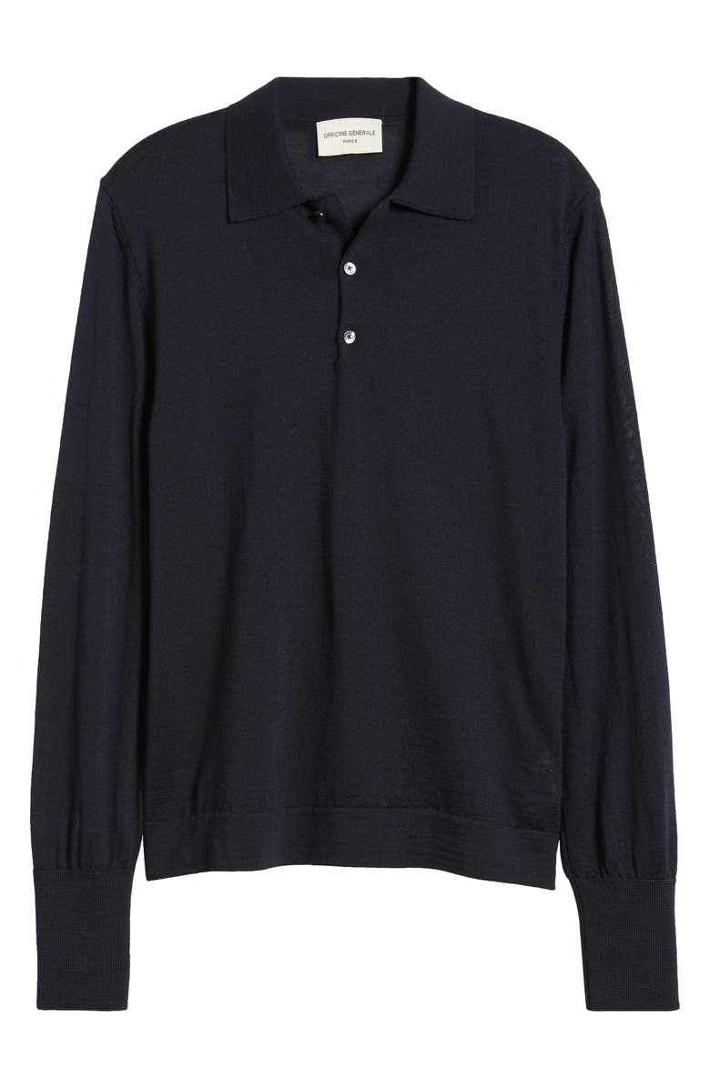 Officine Générale Brutus Long Sleeve Merino Wool Polo Sweater ...